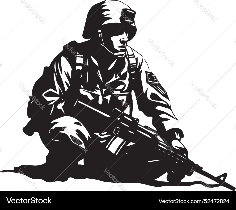 Strategic defender elegant soldier with gun Vector Image