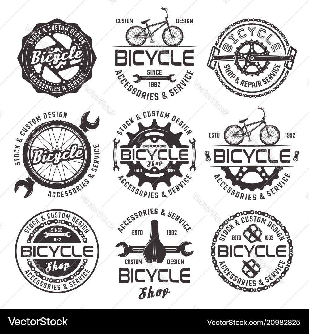 Bicycle shop emblems badges and labels Royalty Free Vector