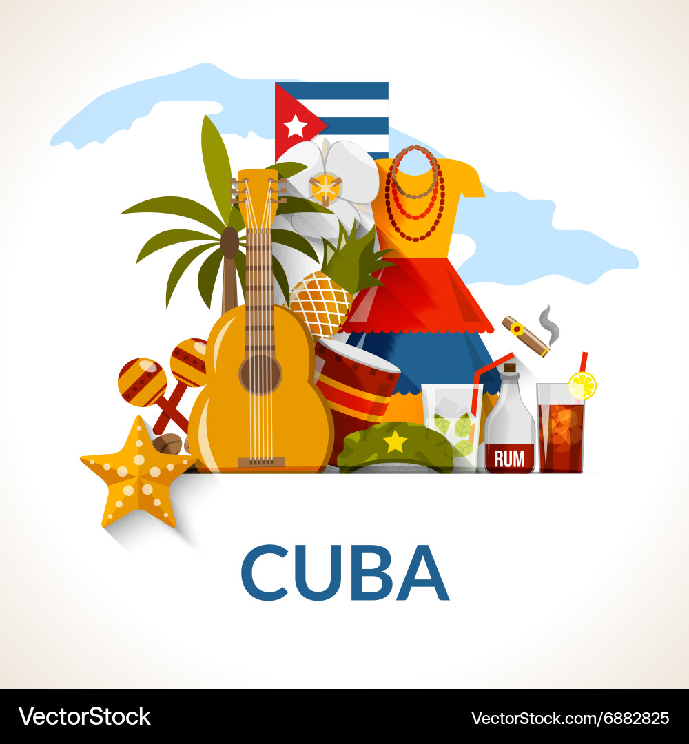 Cuban national symbols composition poster print Vector Image