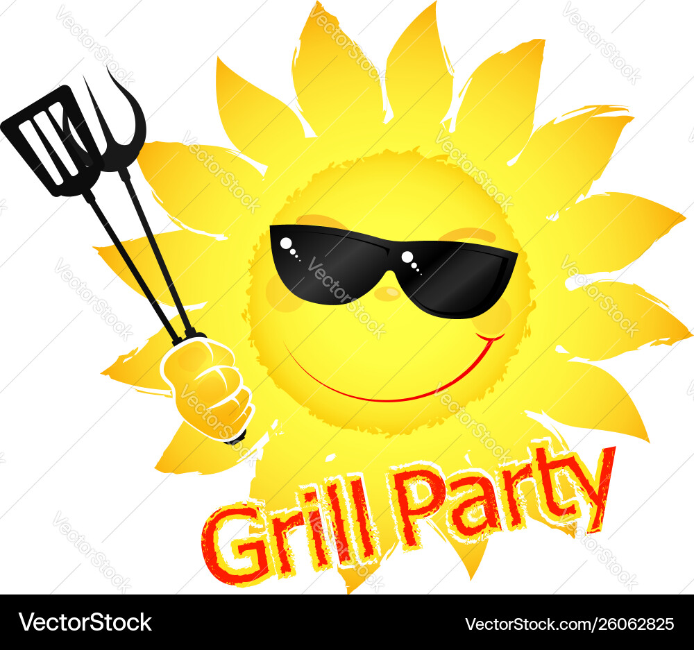 Grill party yellow sun Royalty Free Vector Image