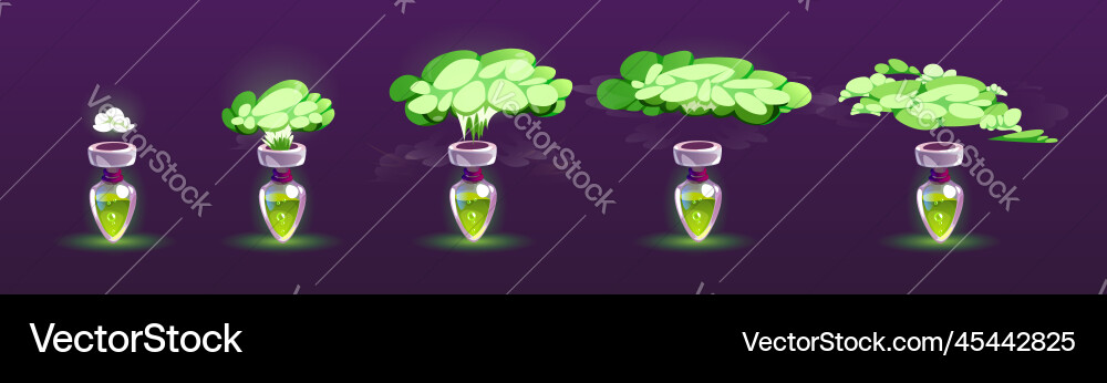 Potion bottle with puff cloud animation set Vector Image