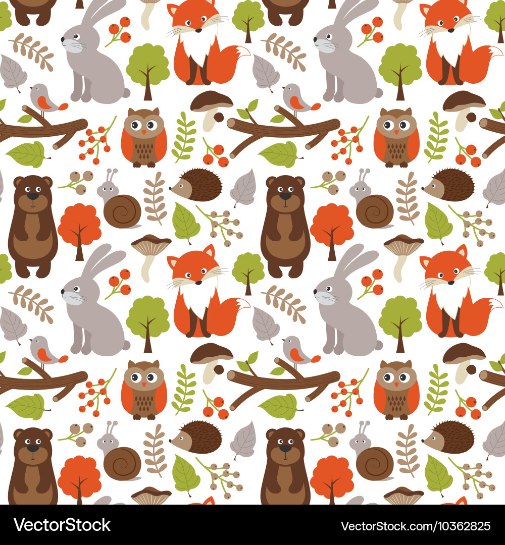 Woodland animals seamless pattern Royalty Free Vector Image