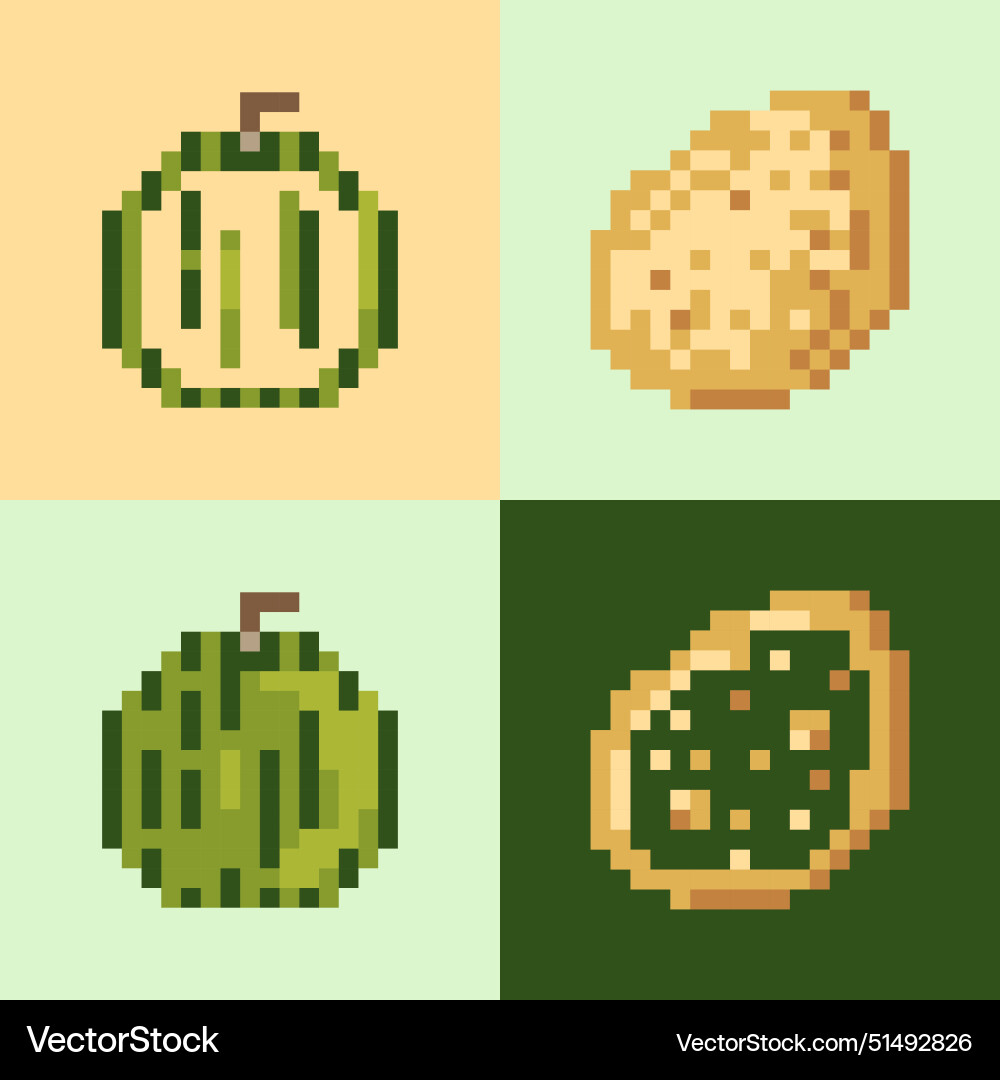 A pattern of pixel icons watermelon Royalty Free Vector