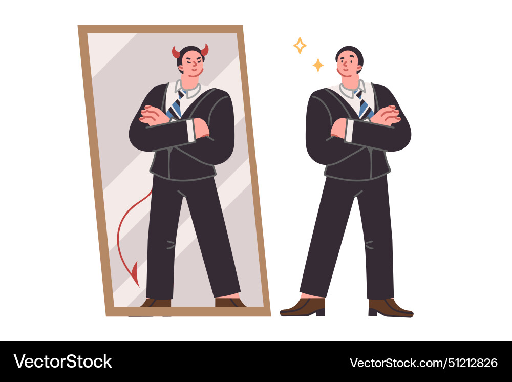 Business man seeing devil in reflection mirror Vector Image