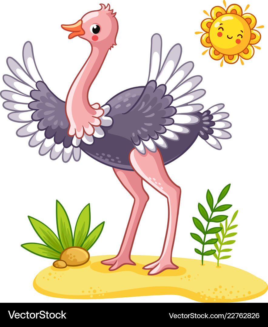 Cute ostrich stands on the meadow Royalty Free Vector Image