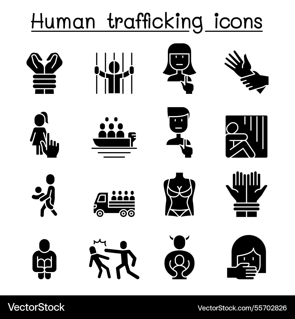 Human trafficking icon set in glyph style Vector Image