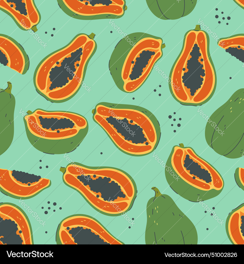 Seamless pattern with papaya and parts image Vector Image