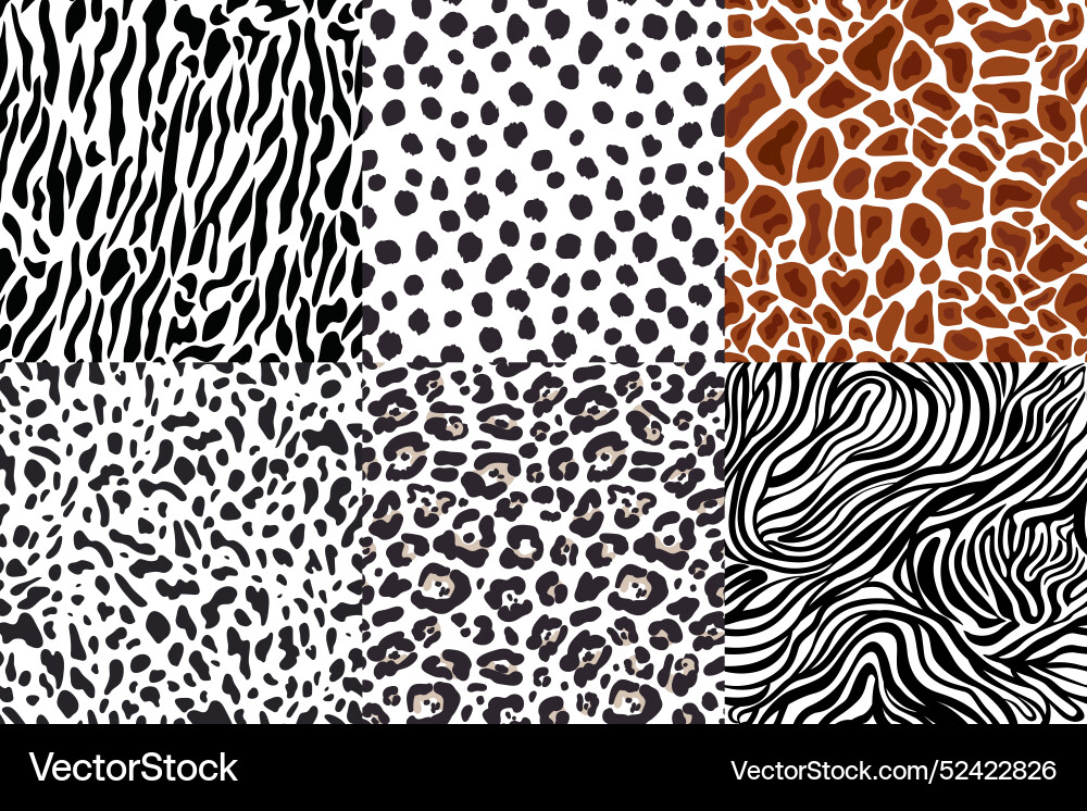 Set of 6 wild animal prints seamless patterns Vector Image