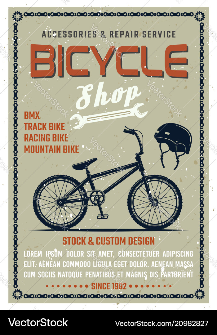 Bicycle shop poster in retro style Royalty Free Vector Image