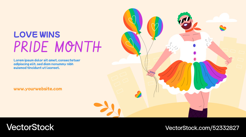 Flat horizontal banner template for pride month Vector Image