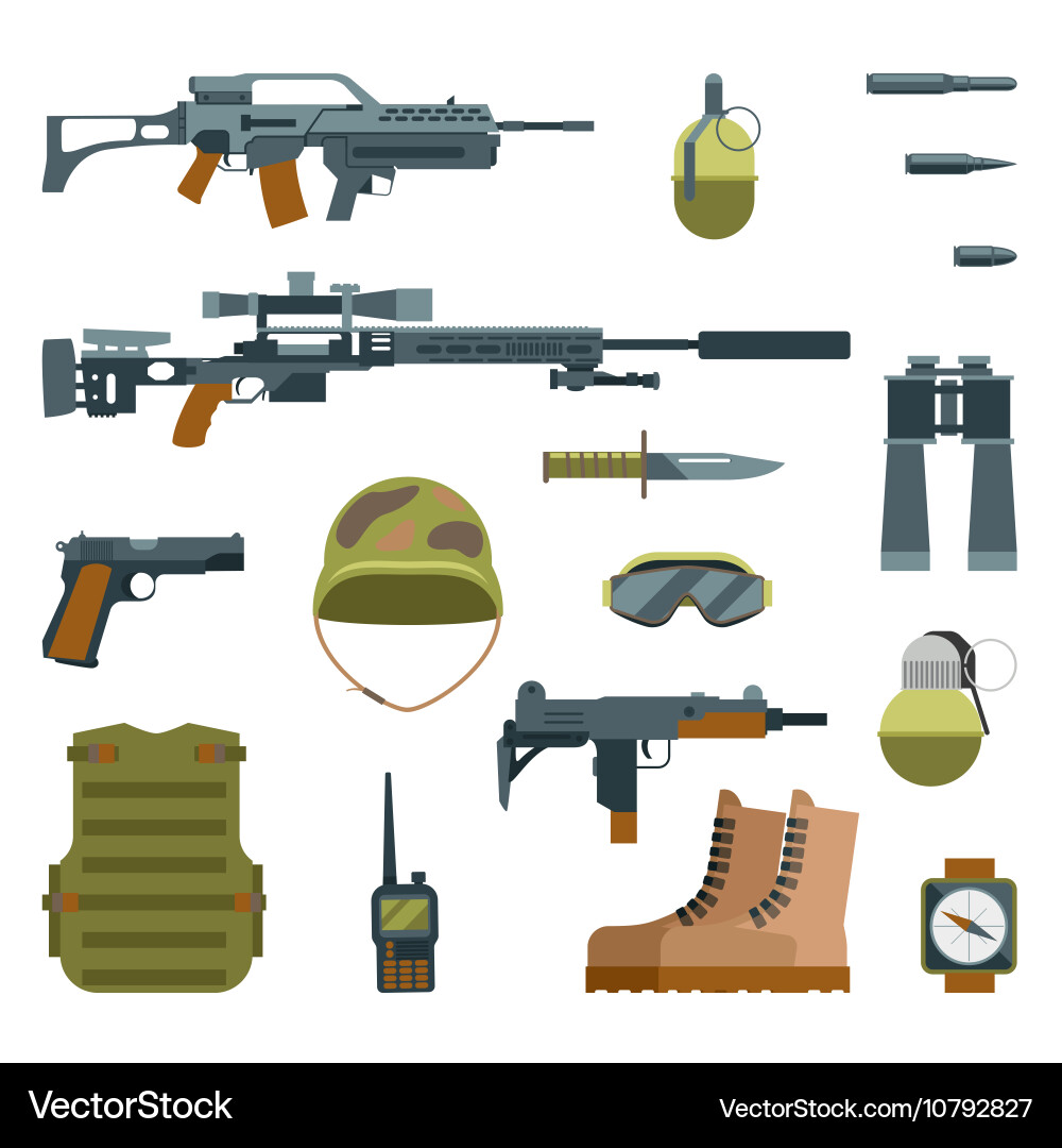 Military Gun and Armor Icons Royalty Free Vector Image