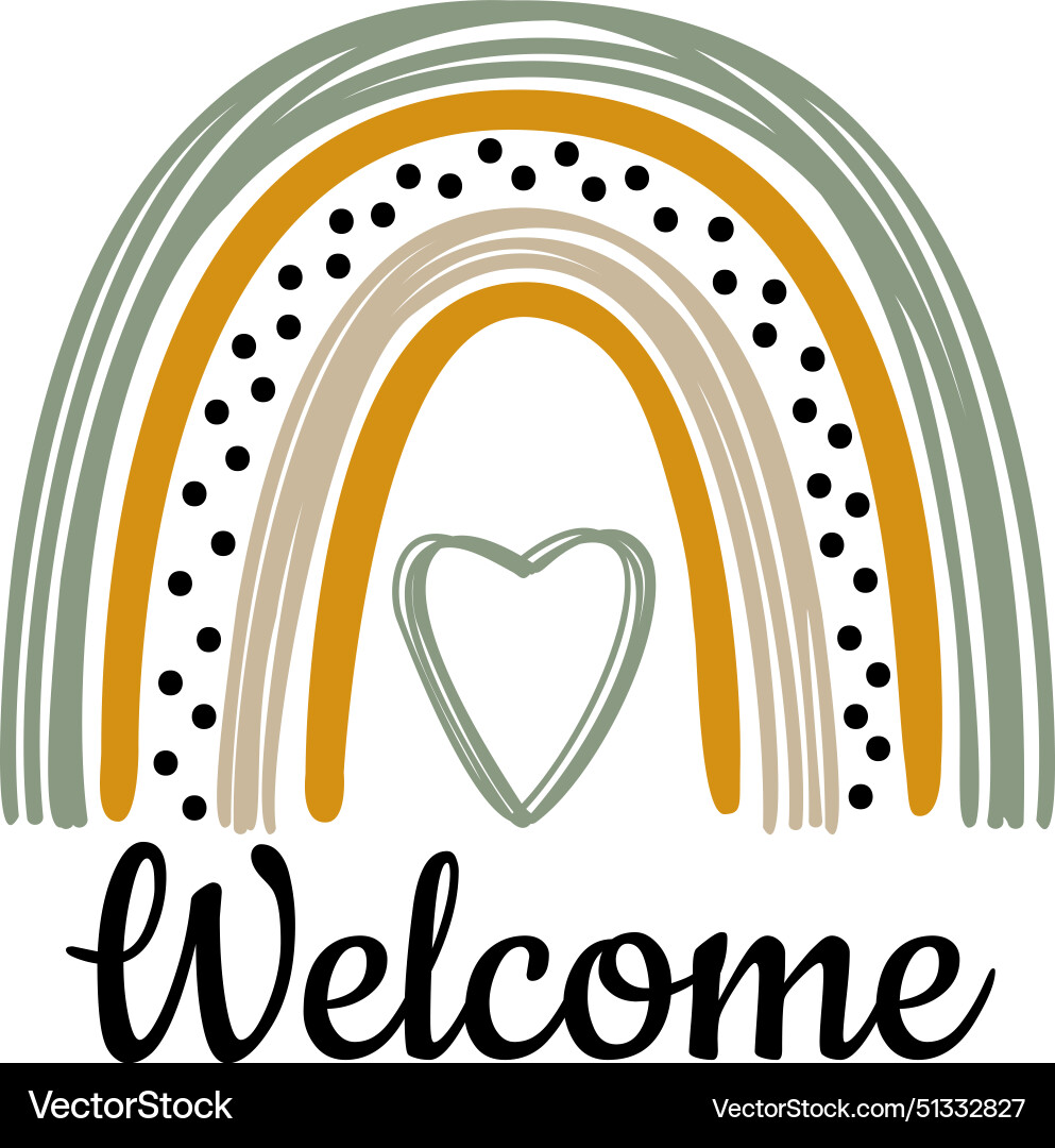 Pastel rainbow welcome lettering and heart print Vector Image