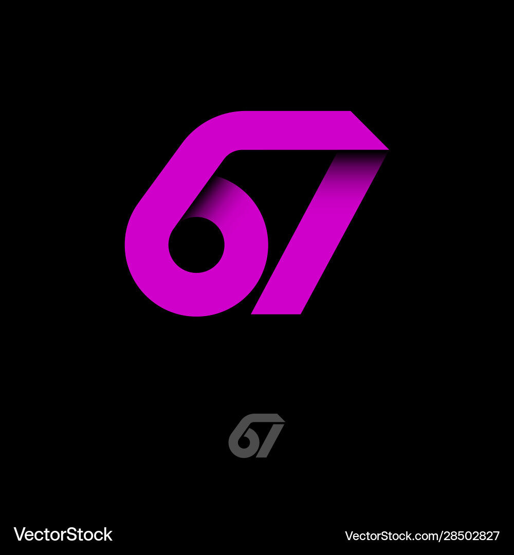 Pink ribbons like number 67 logo Royalty Free Vector Image