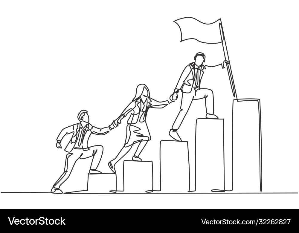 Teamwork concept single continuous line drawing Vector Image