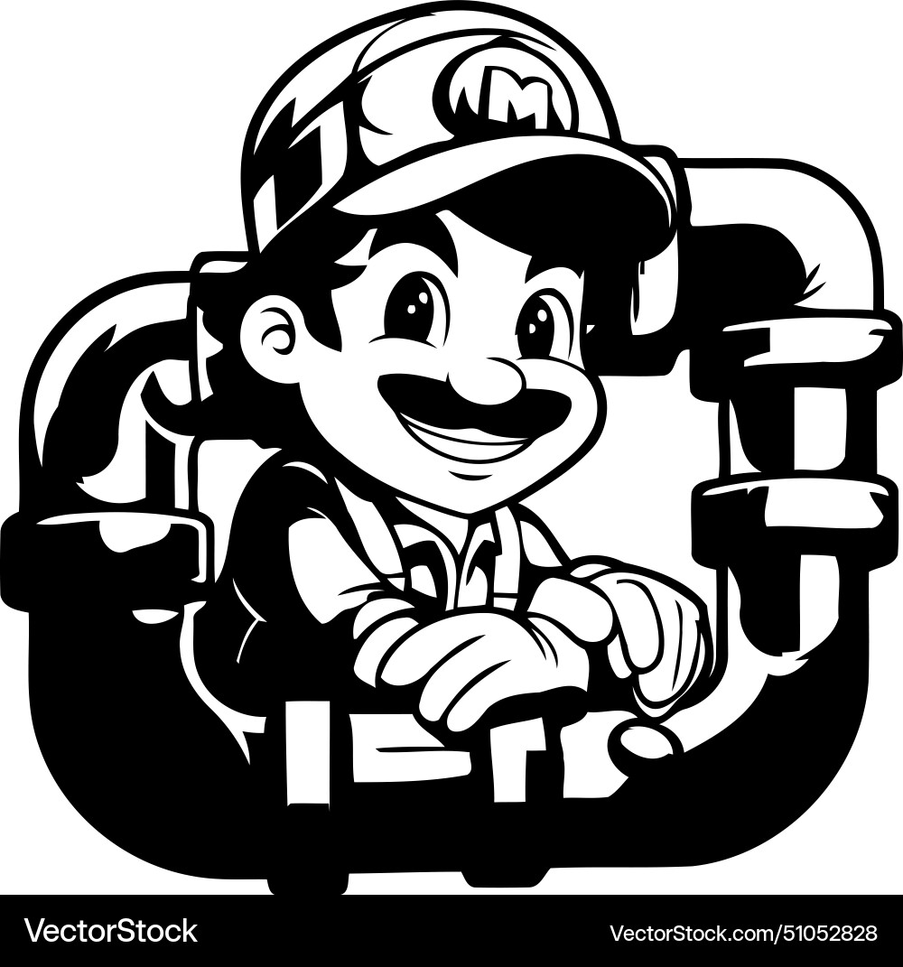 Cartoon plumber mascot character Royalty Free Vector Image