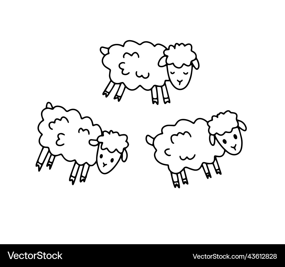 Sheep doodle outline simple cartoon drawing style Vector Image