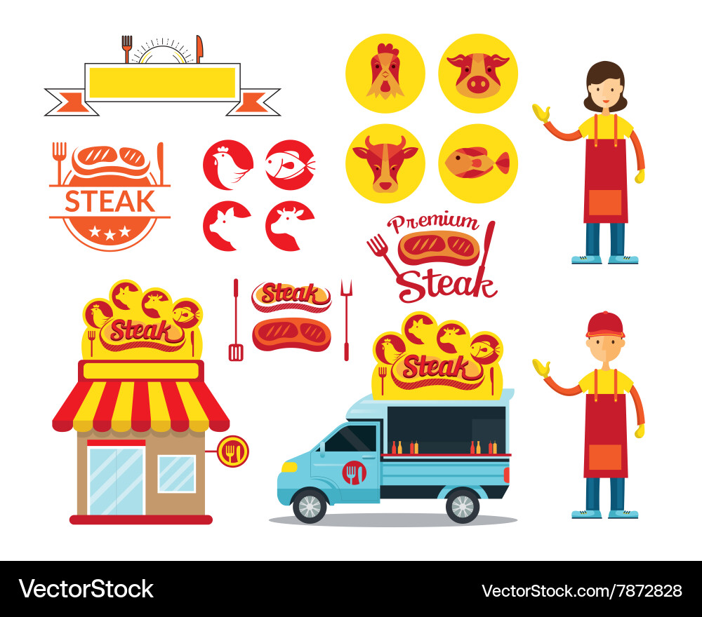 Steak shop graphic elements Royalty Free Vector Image