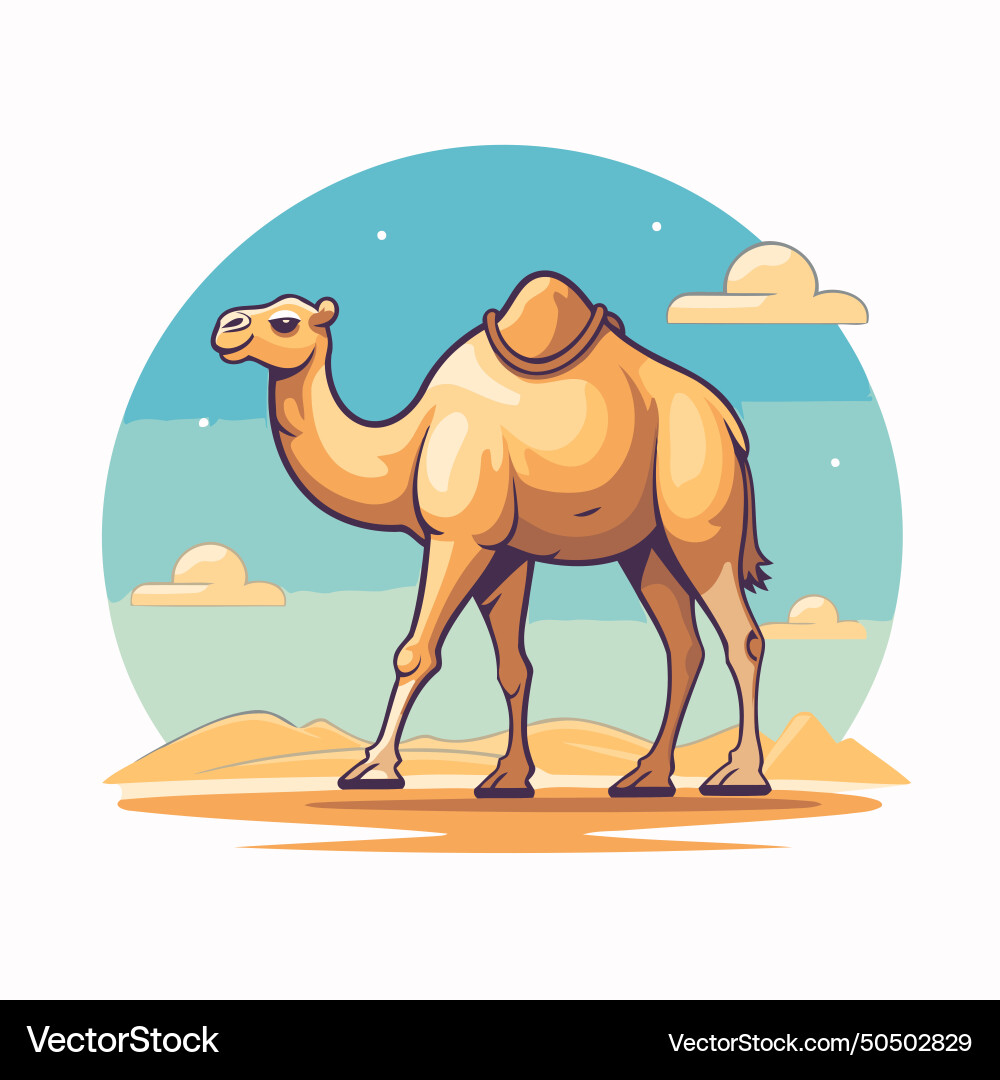Camel on the sand in desert cartoon style Vector Image