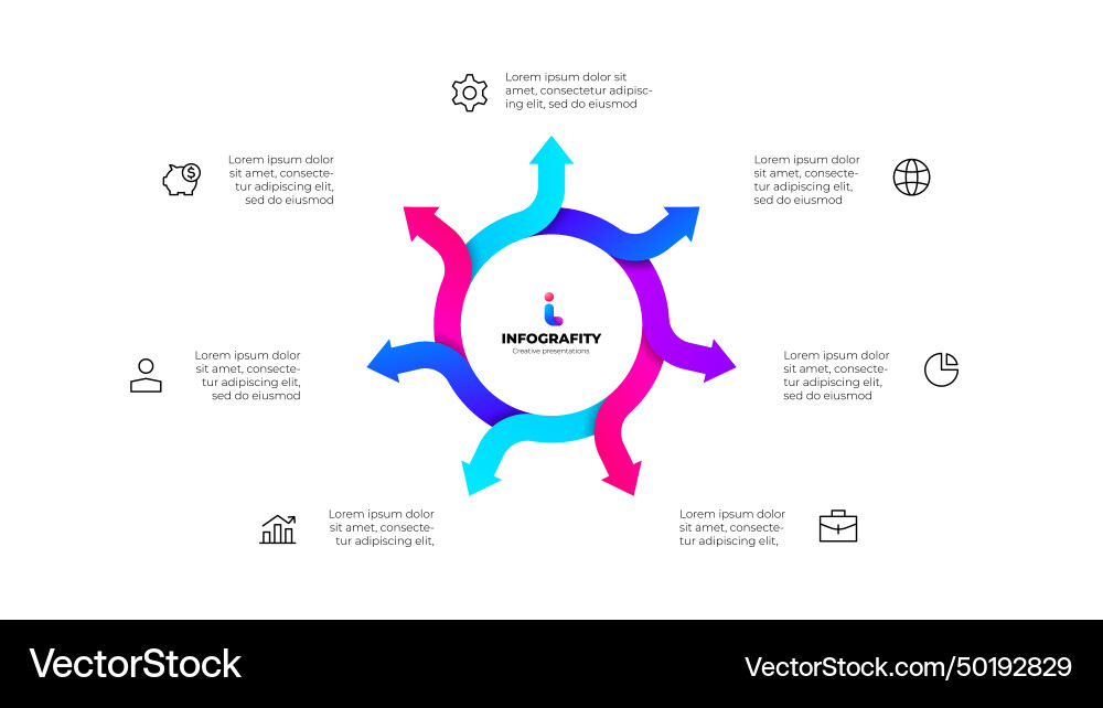 Cycle arrows diagram concept of 7 options Vector Image