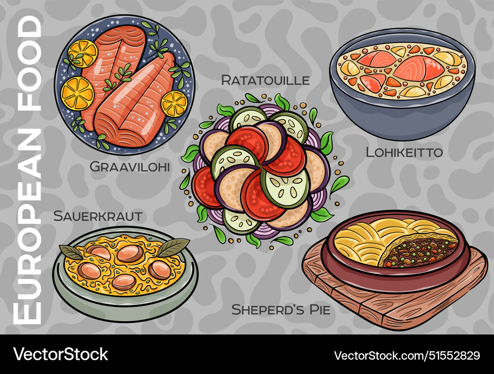 Popular western central european food set Vector Image