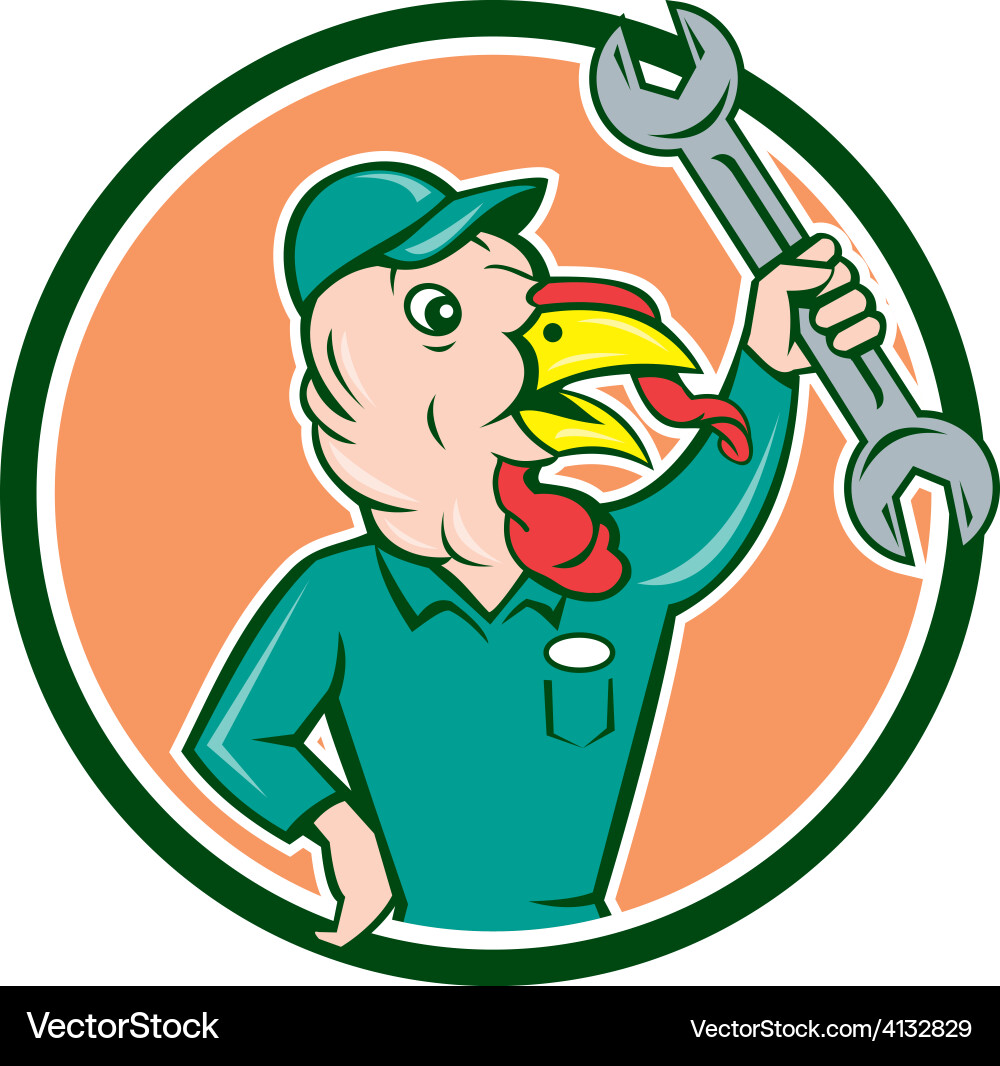 Turkey mechanic spanner circle cartoon Royalty Free Vector