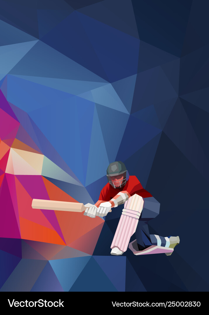 Abstract cricket player polygonal low poly Vector Image