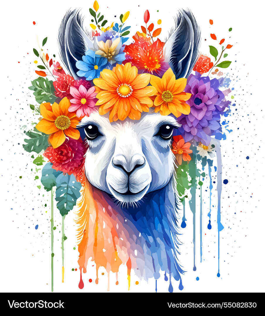 Colorful alpaca head with flowers designs Vector Image