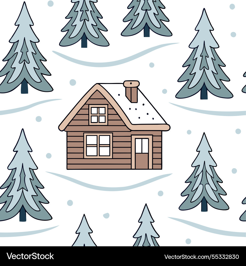 Cozy winter cabin seamless tile pattern with snow Vector Image