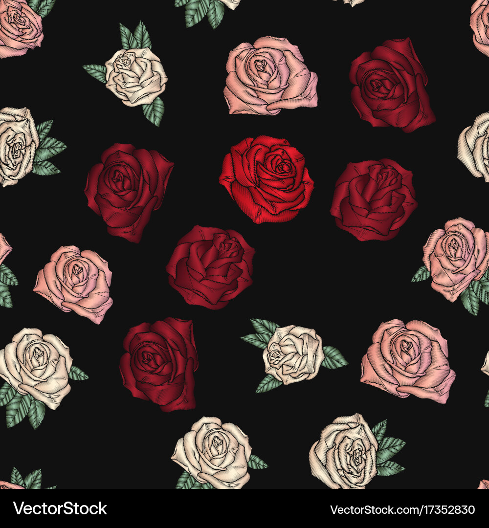 Embroidery seamless pattern with roses Royalty Free Vector