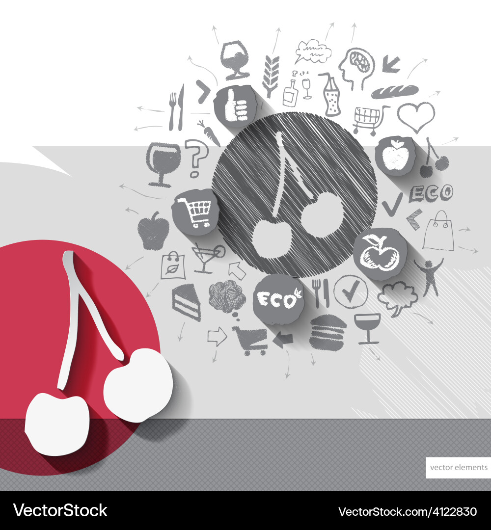 Hand drawn cherries icons with food Royalty Free Vector