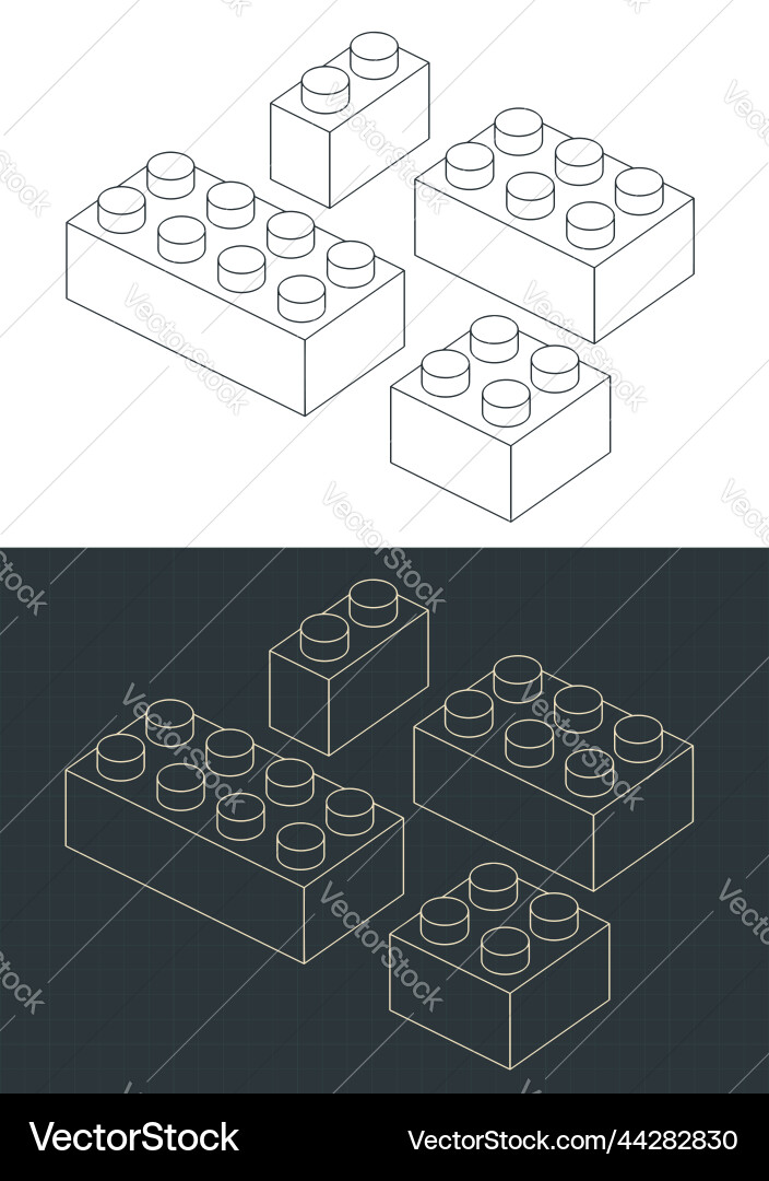 Plastic building blocks drawings Royalty Free Vector Image
