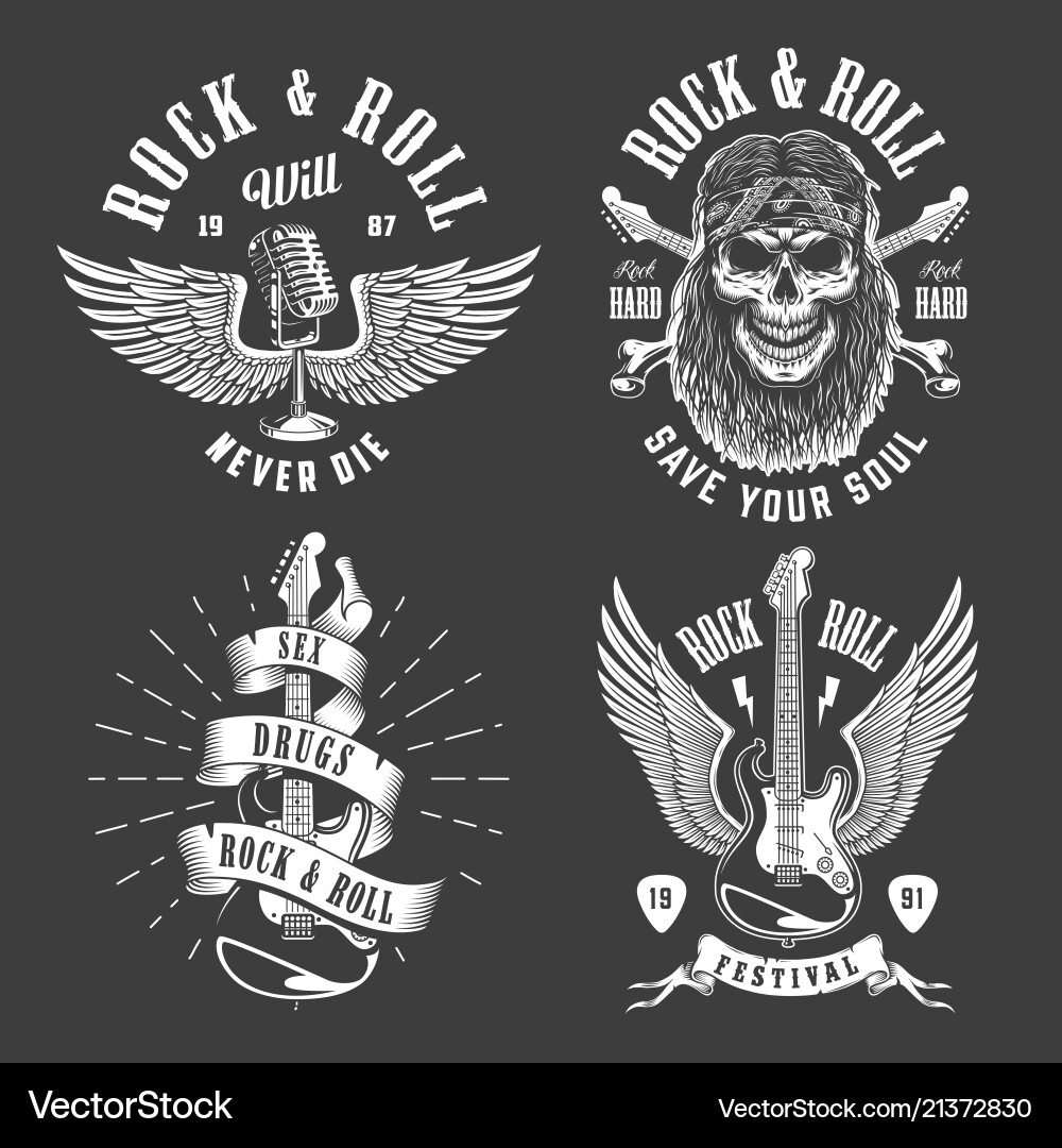 Rock and roll emblems Royalty Free Vector Image