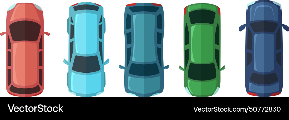 Sedan cars top view various auto set Royalty Free Vector