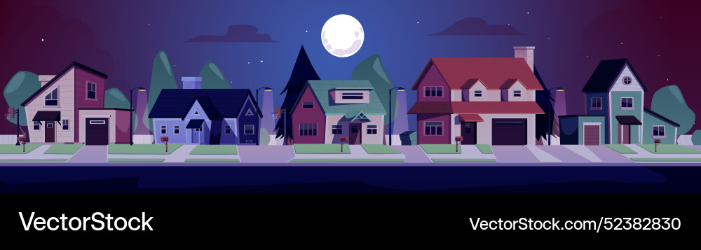 Suburban street in the night Royalty Free Vector Image