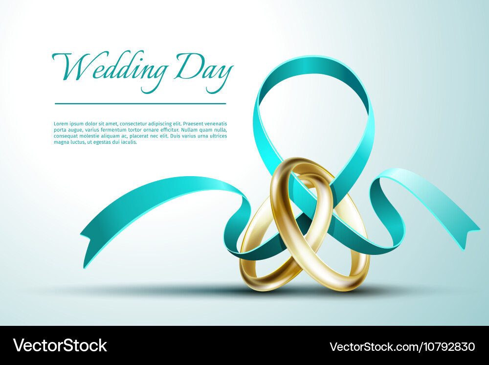 Wedding rings with ribbon invitation card Vector Image