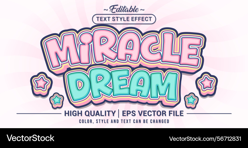 Editable text style effect - miracle dream Vector Image