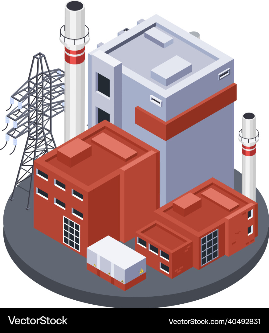 Electricity plant isometric composition Royalty Free Vector