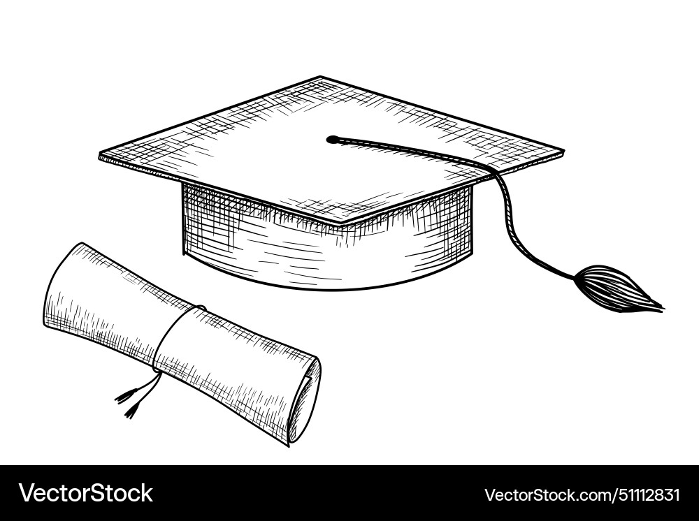 Graduate hat and diploma sketch hand drawn Vector Image