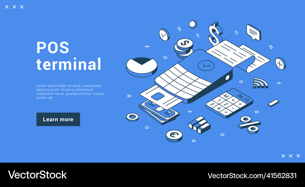 Pos terminal with receipt and credit card landing Vector Image