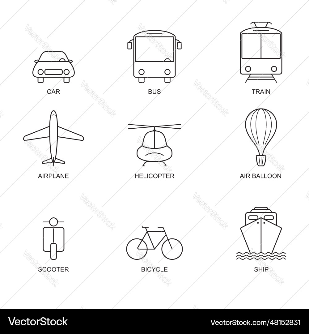 Thin Transportation Icon Set Royalty Free Vector Image