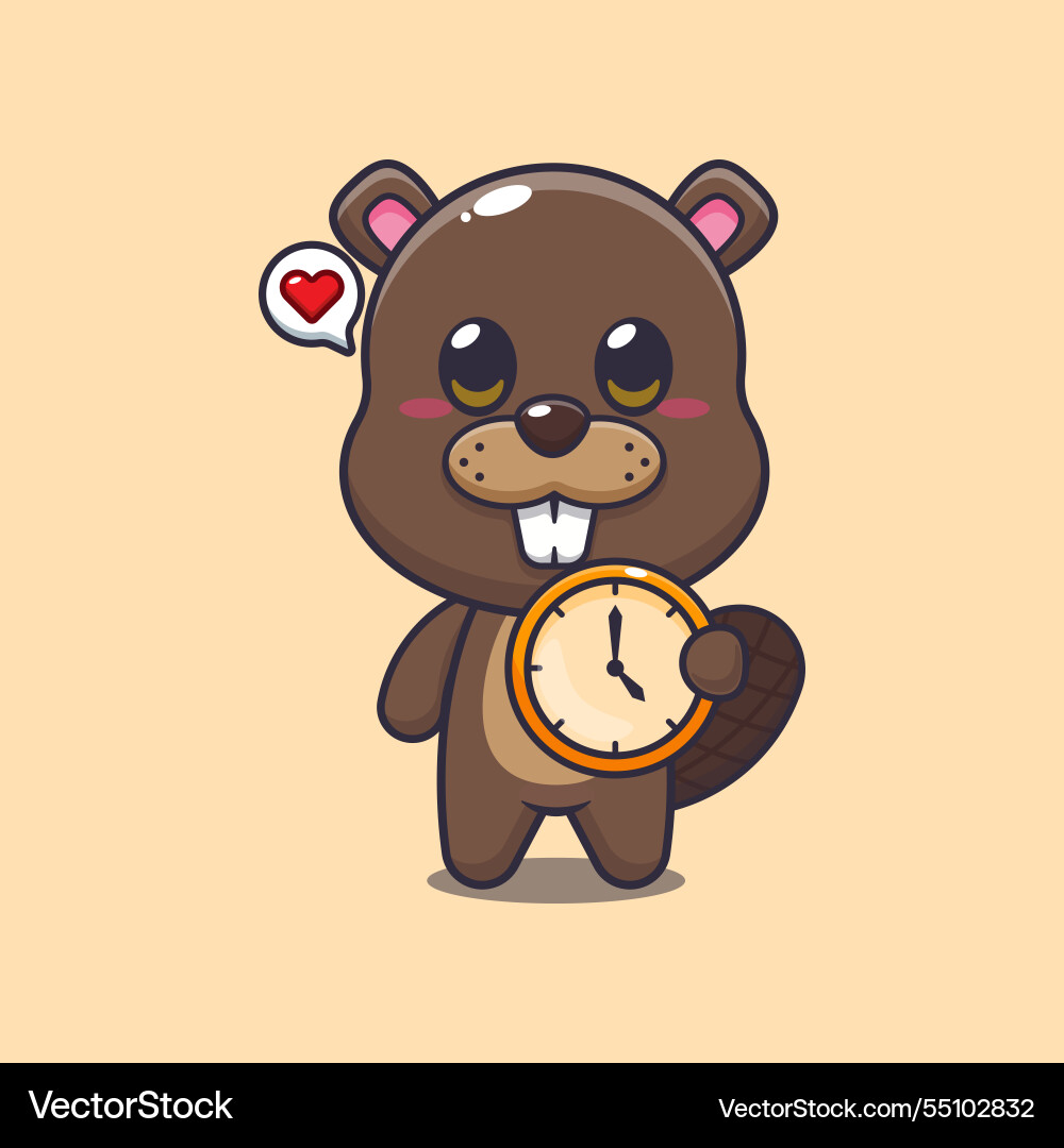 Beaver mascot cartoon character with clock Vector Image