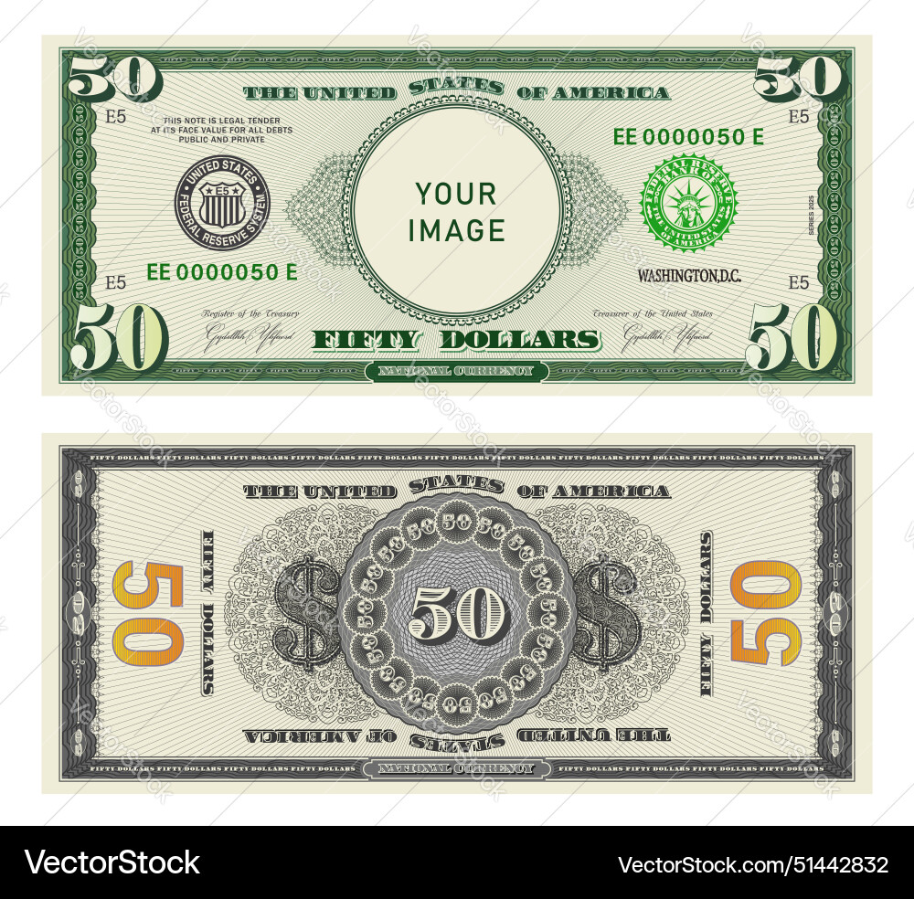 Highly detailed fictional beautiful 50 us dollars Vector Image