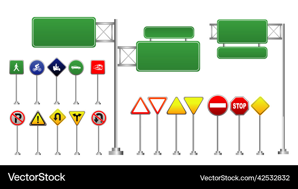 Realistic Road Sign Collection Royalty Free Vector Image