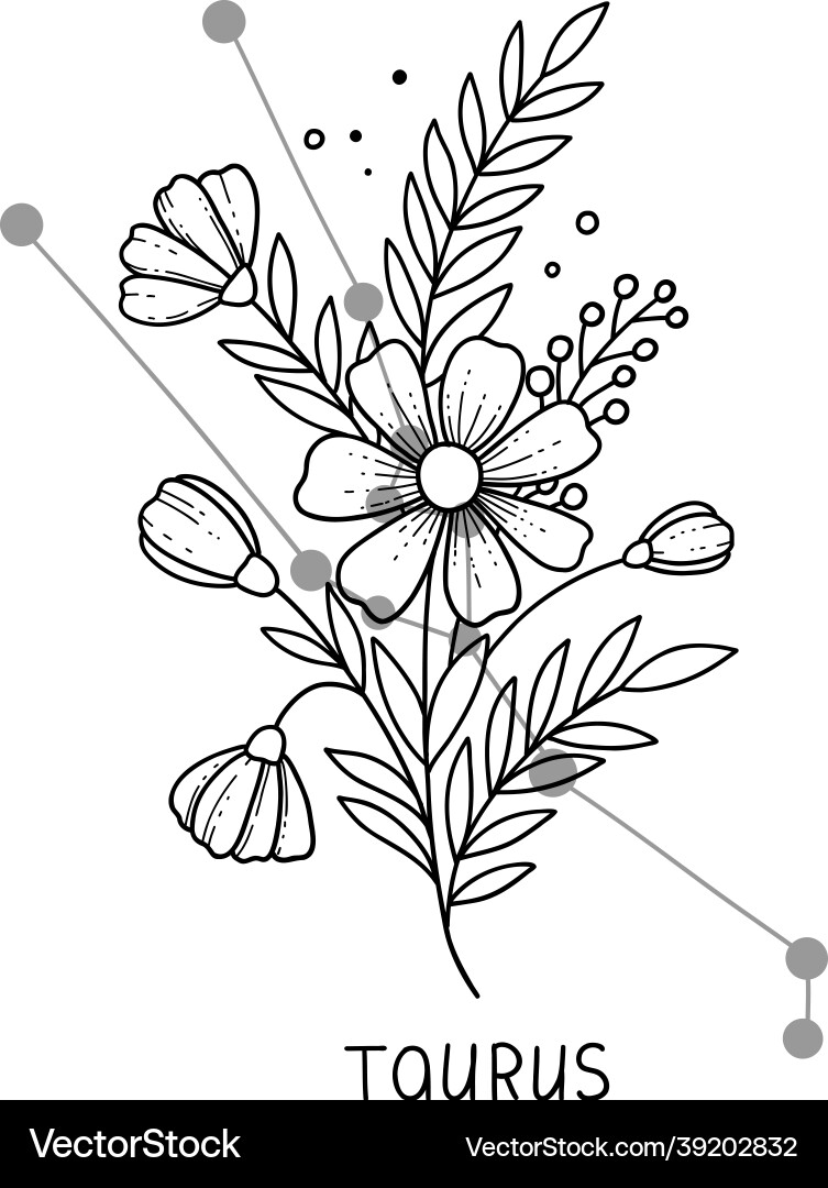 Taurus horoscope flower icon outline Royalty Free Vector