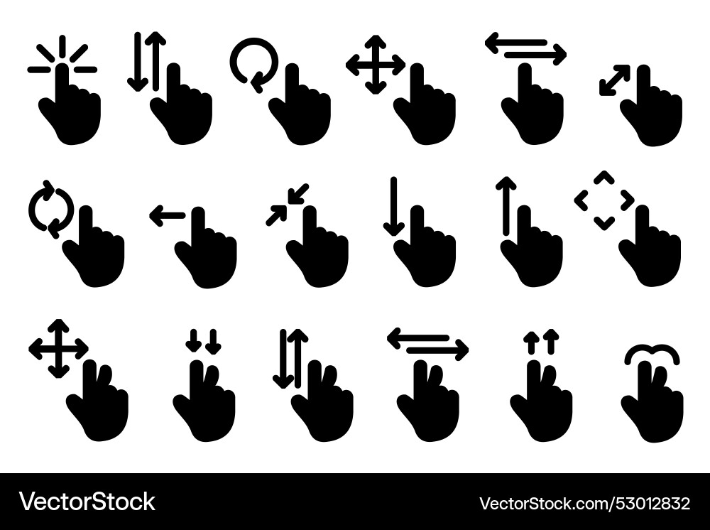 Touch gesture click hand icons collection set Vector Image