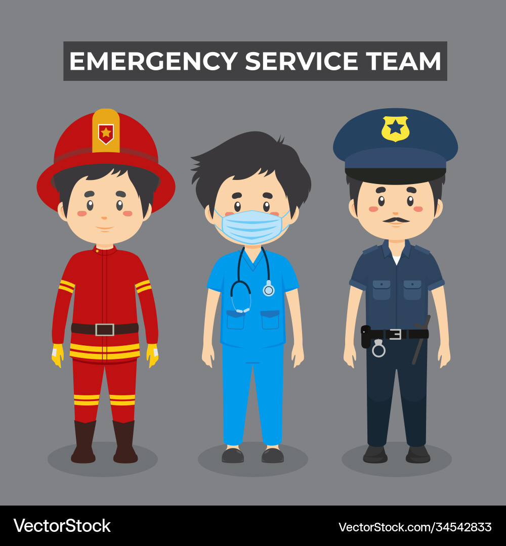 Emergency service team character set Royalty Free Vector