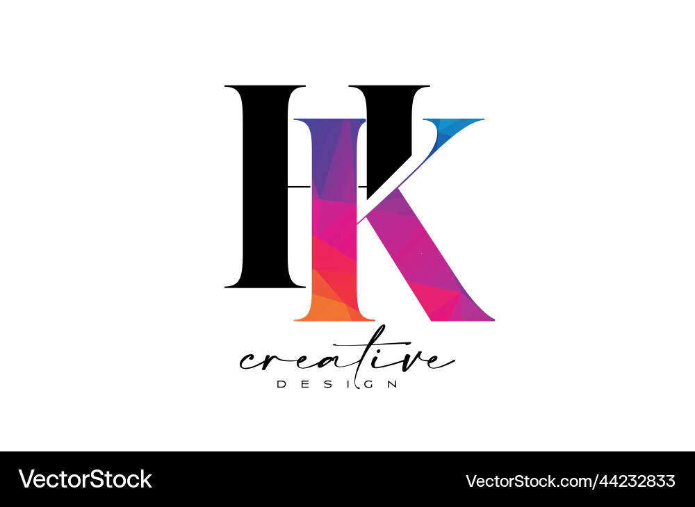 Hk letter design with creative cut and colorful Vector Image
