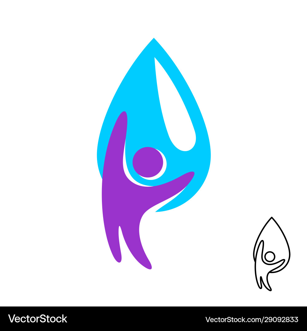 Man stylized figure with water liquid drop logo Vector Image