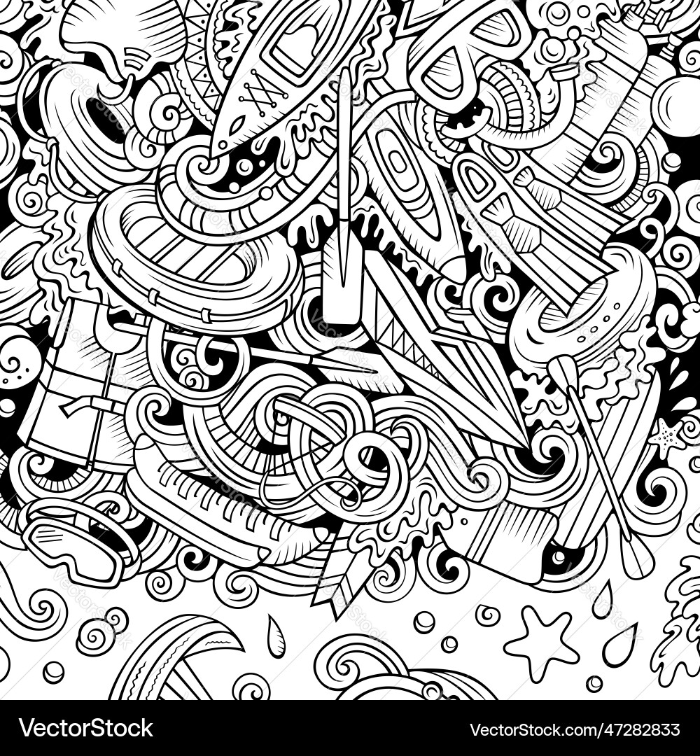Water sports doodles frame Royalty Free Vector Image