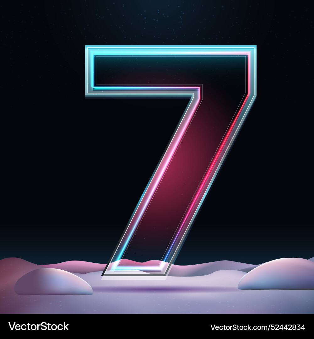 3d glass number 7 with neon light insight big Vector Image